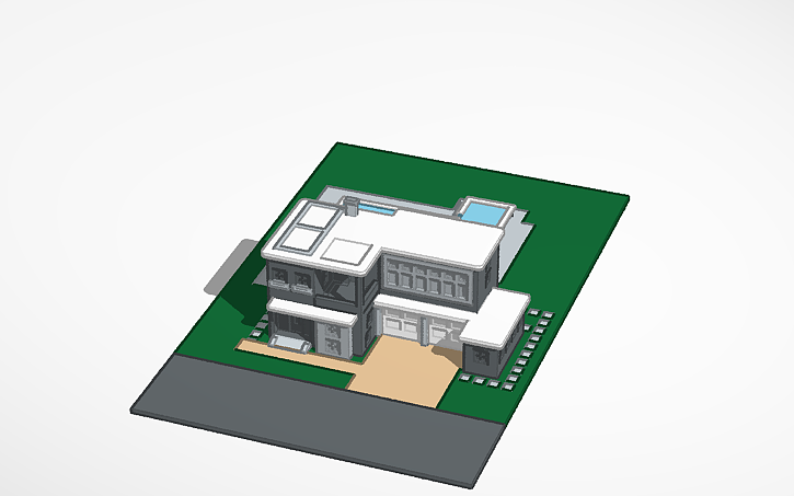 3D design small house with ground and pool - Tinkercad