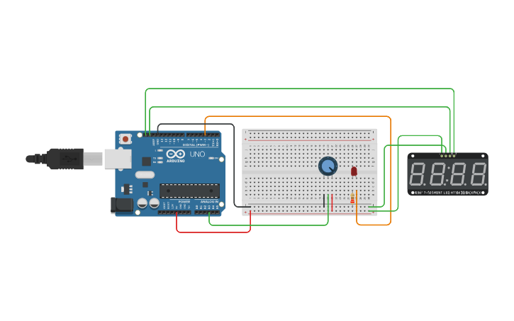 Circuit design potentiometer with 7 segment display - Tinkercad