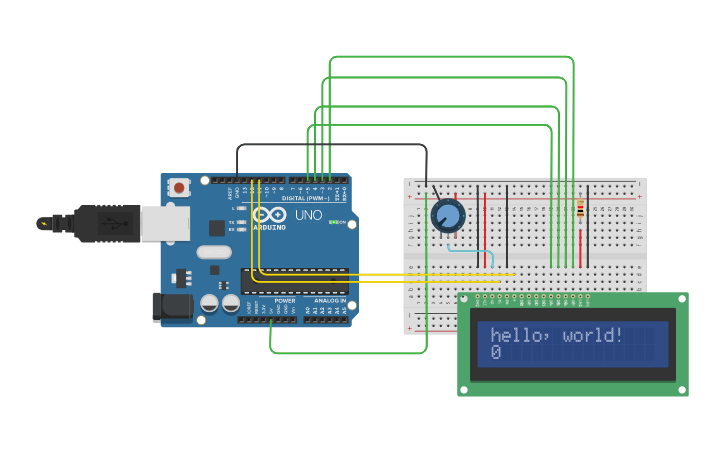 Circuit design LCD HELLO WORLD - Tinkercad Circuit design LCD HELLO WORLD - Tinkercad