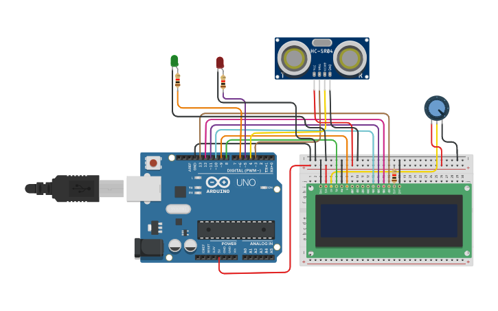 Circuit design Sistem Pendeteksi Jarak Parkir - Tinkercad Circuit design Sistem Pendeteksi Jarak Parkir - Tinkercad