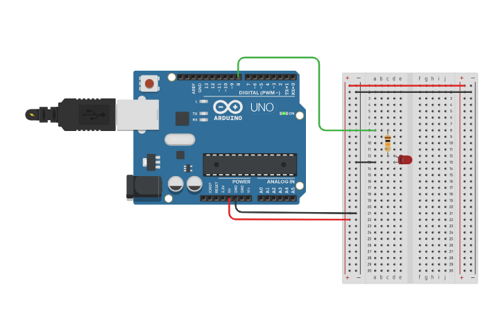 Circuit design Example 1: Blinking LED by assembly - Tinkercad