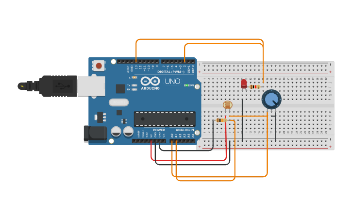 Circuit design LDR/LED/POTENCIOMETRO - Tinkercad