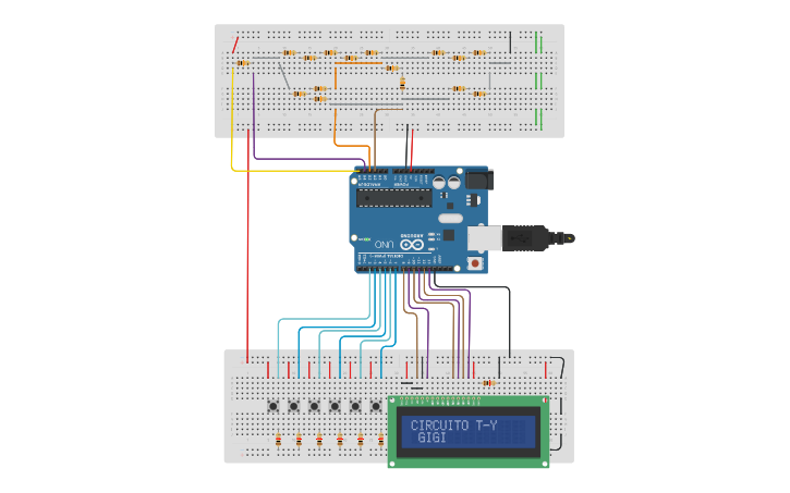 Circuit design Circuito estrela e triangulo - Com botões - Tinkercad