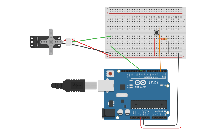Circuit design servo con pulsador - Tinkercad
