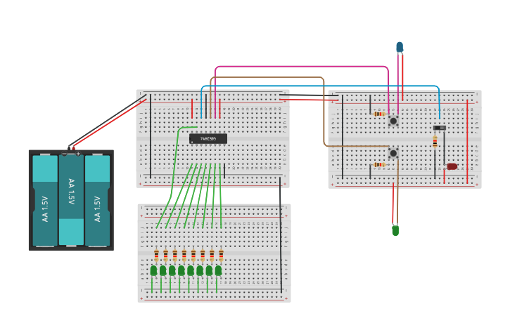 Circuit design Shift register. manual operating - Tinkercad