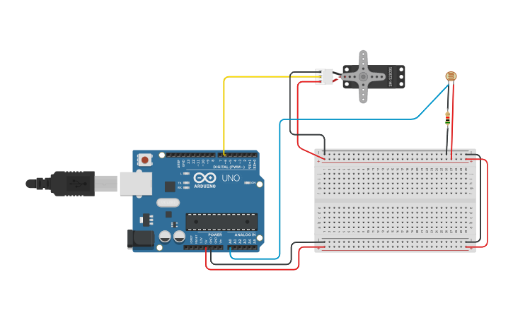 Circuit design Servo with LDR - Tinkercad