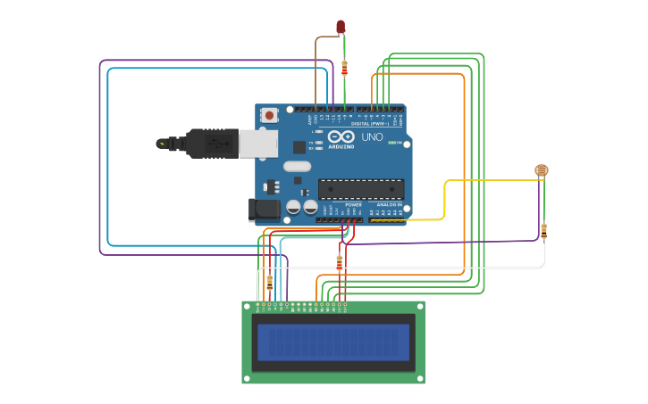 Circuit design LDR, LCD_Performance activity 2 - Tinkercad