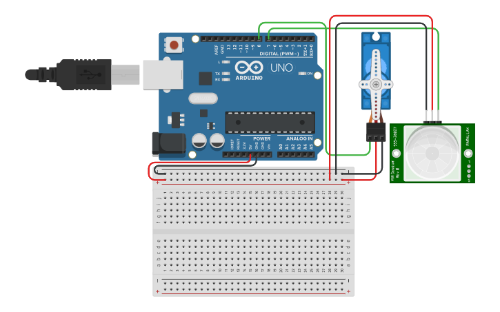 Circuit design Palang/Pintu Otomatis - Tinkercad