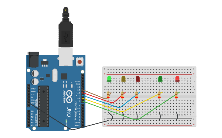 Circuit design semáforos com arduino - Tinkercad