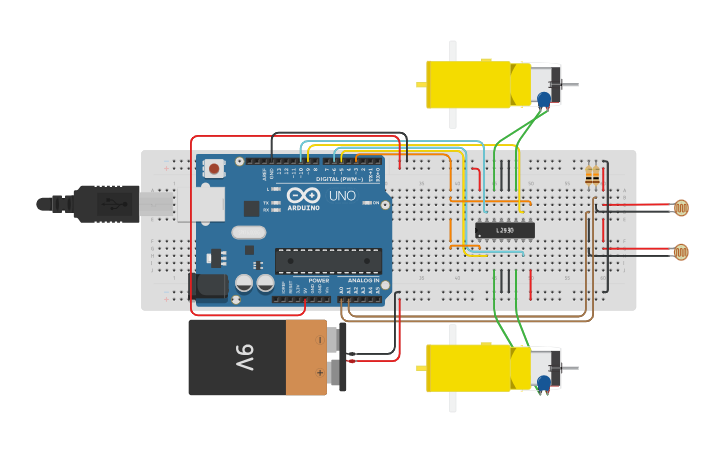 Circuit design Seguidor de linea - Tinkercad
