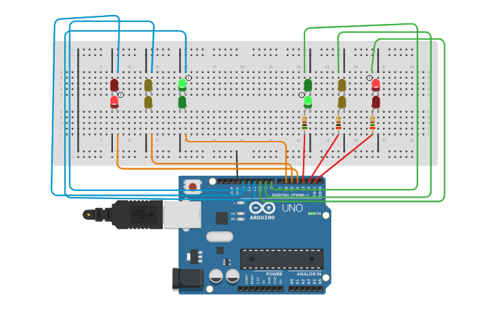 Circuit design Cruce de semáforos - Gustavo Cortés - Tinkercad