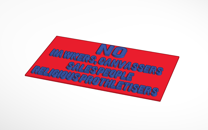 3D design No Hawkers Sign - Tinkercad