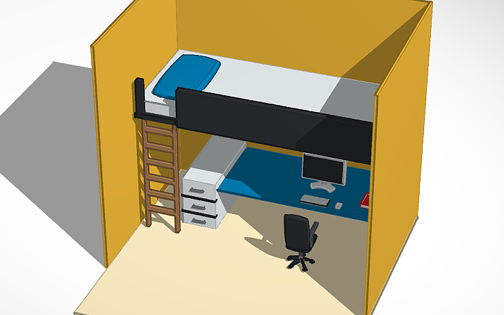 3D design Desk & Bed Setup - Tinkercad