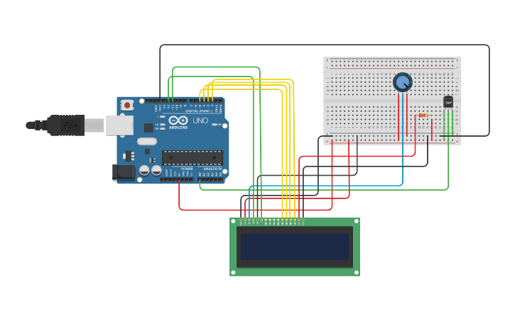 Circuit design LCD with temperature - Tinkercad