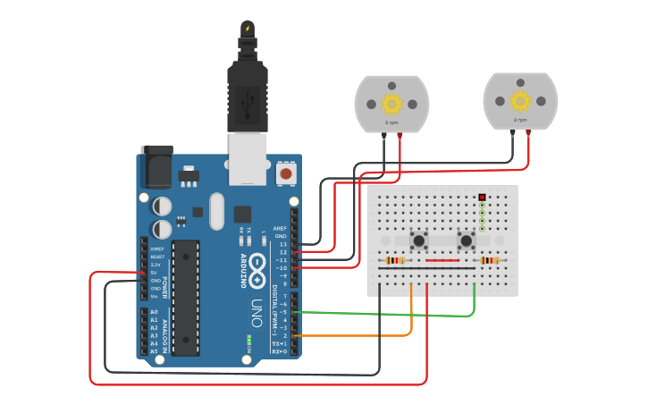 Circuit design Line following Robot - Tinkercad