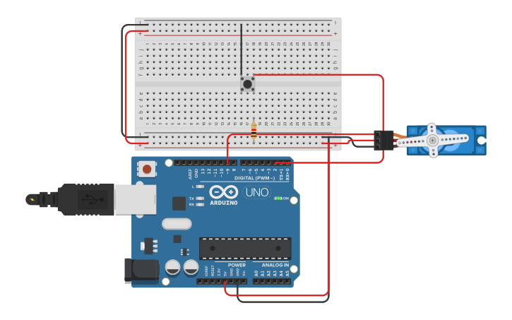 Circuit design SERVO AND BUTTON - Tinkercad