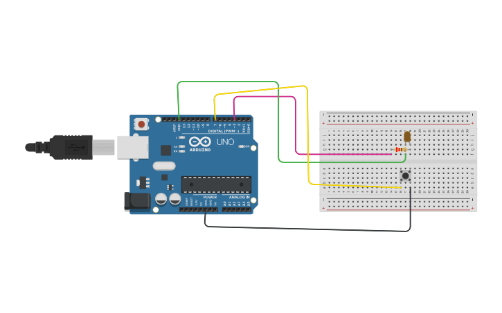 Circuit design Toggle LED with Button – Arduino - Tinkercad