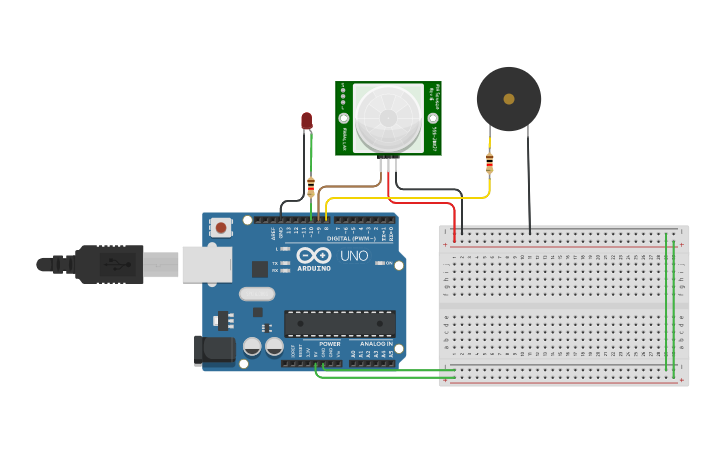 Circuit design Sensor de presença | Tinkercad Circuit design Sensor de presença | Tinkercad