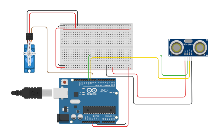 Circuit design Radar using Ultrasonic Sensor and Servo Motor - Tinkercad