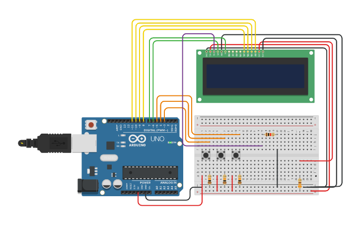 Circuit design LCD + menu - Tinkercad