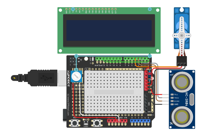 Circuit Design Distance Control Servo Motor Angle Tinkercad