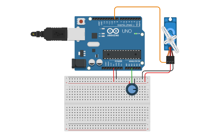 Circuit Design Lab 12 3 Control Servo With Potentiometer Tinkercad