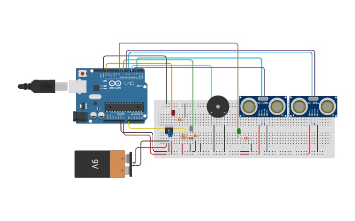 Circuit design smart blind stick - Tinkercad