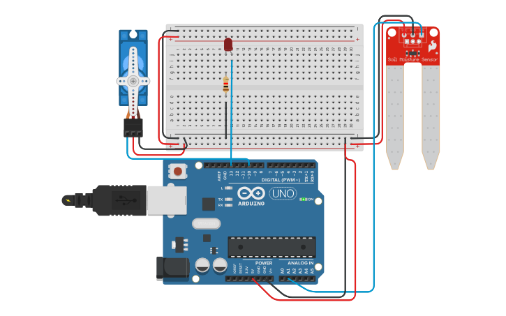 Circuit design Emi sistema de riego con soil sensor - Tinkercad