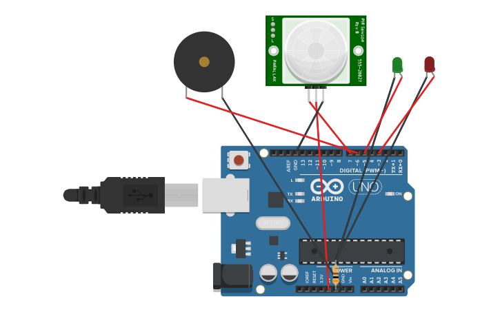 Circuit design thief detector - Tinkercad