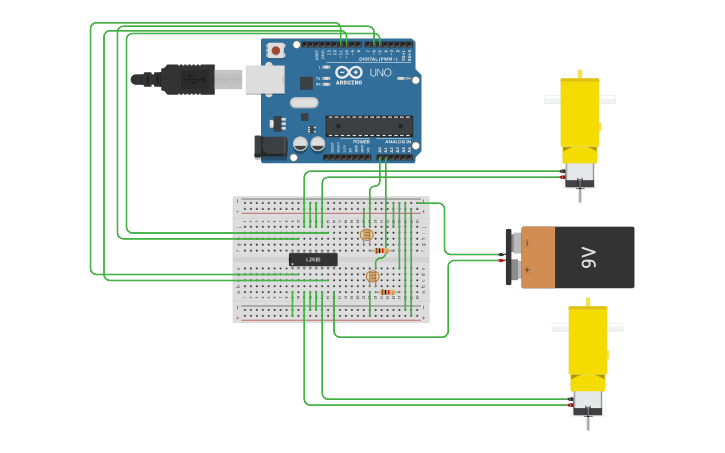 Circuit design L293D MOTOR + ARDUINO SLA | Tinkercad