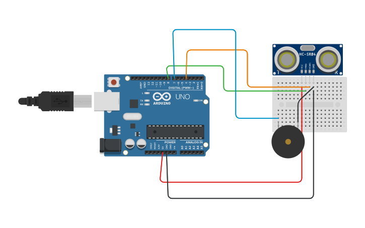Circuit design REVERSE CAR PARKING SENSOR - Tinkercad Circuit design REVERSE CAR PARKING SENSOR - Tinkercad