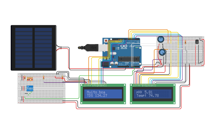 Circuit design TDS, Temperatura e Ph - Tinkercad