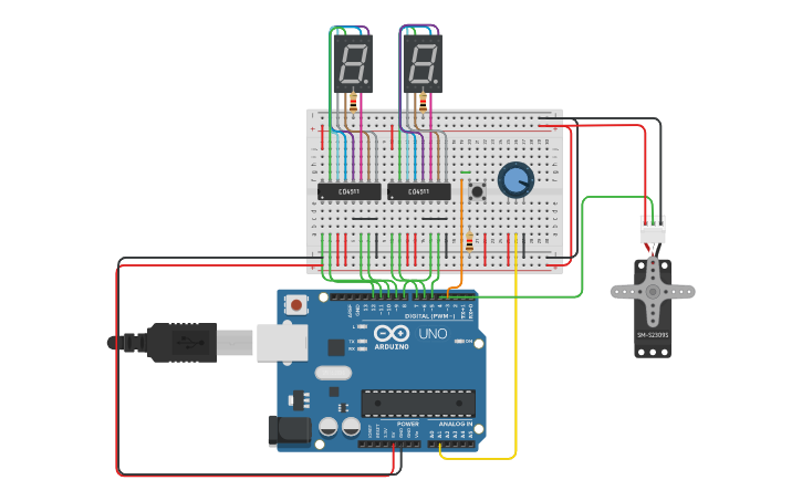 Circuit design Projeto Display com potenciometro e servo motor | Tinkercad Circuit design Projeto Display com potenciometro e servo motor | Tinkercad