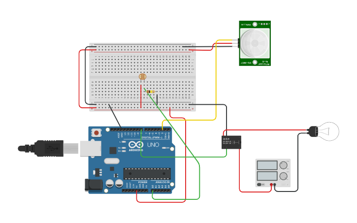 Circuit design 0195358 Lab Test_ Automatic Room Lighting System | Tinkercad