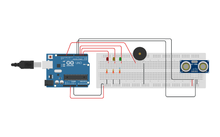 Circuit design Arduino Buzzer y Sensor - Tinkercad