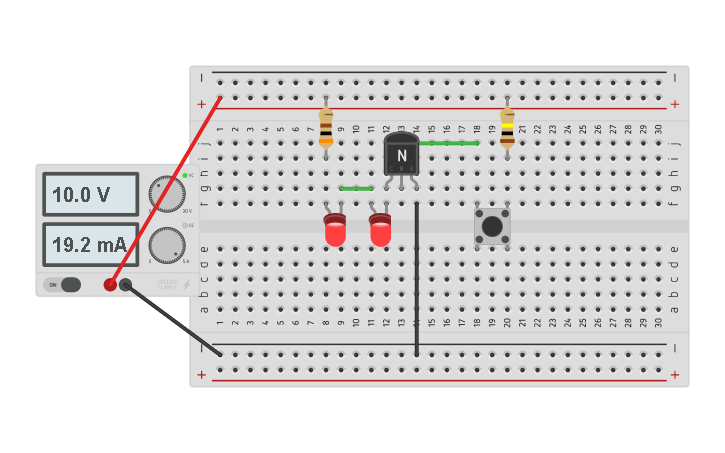Circuit design Transistor acionando LED - Tinkercad