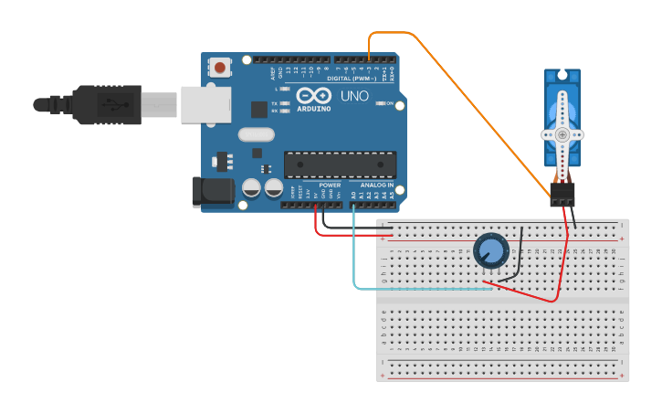 Circuit Design Controlar Servomotor Con Potenciómetro Tinkercad