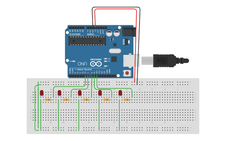 Circuit design secuencia de leds - Tinkercad