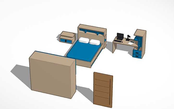 3D design a blue bedroom | Tinkercad