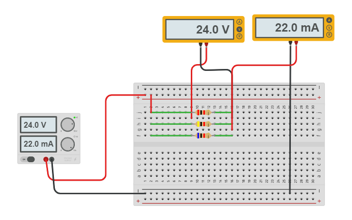 Circuit design 5 - Tension y Corriente Total | Tinkercad
