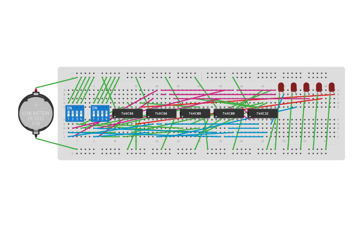 Circuit design 4 bits adder - Tinkercad