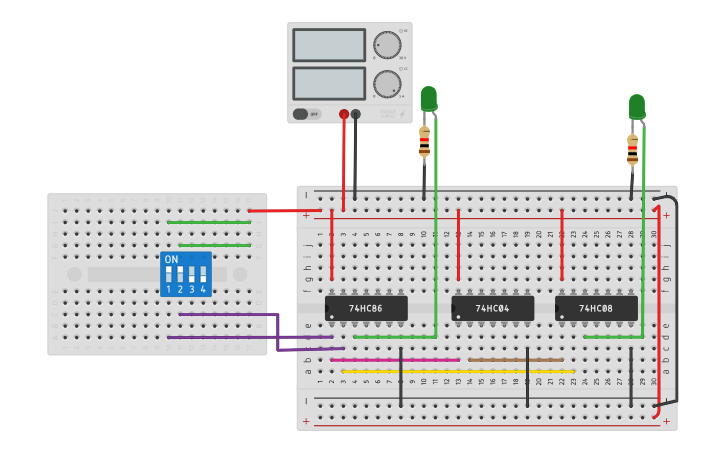 Circuit design Half subtractor using basic gates - Tinkercad