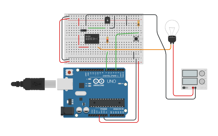 Circuit design Interface de puissance -Transistor relais - Tinkercad