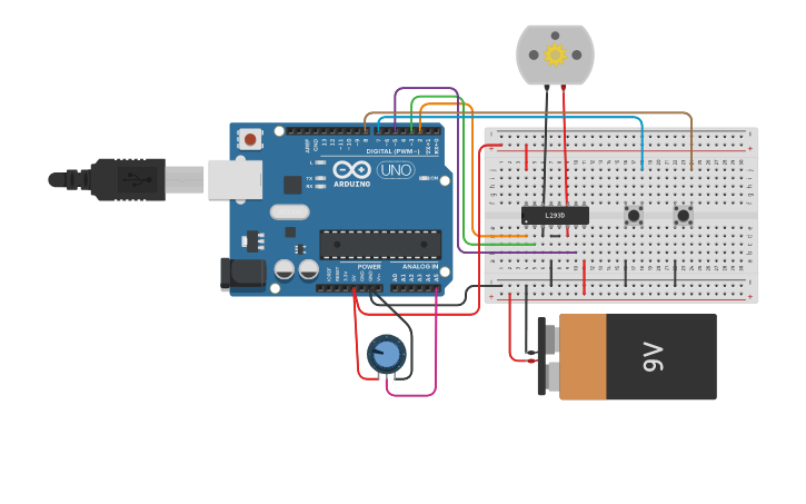 Circuit design Controllo motore DC con L293D | Tinkercad
