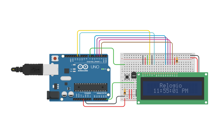 Circuit design Relógio / Termômetro | Tinkercad Circuit design Relógio / Termômetro | Tinkercad