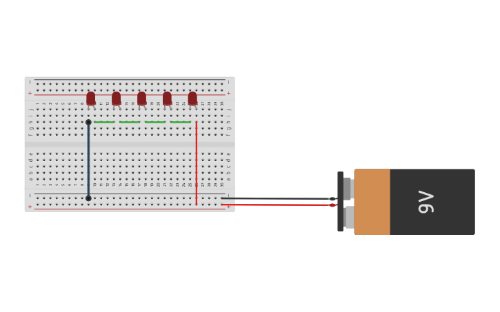 Circuit design 5 led's in series | Tinkercad