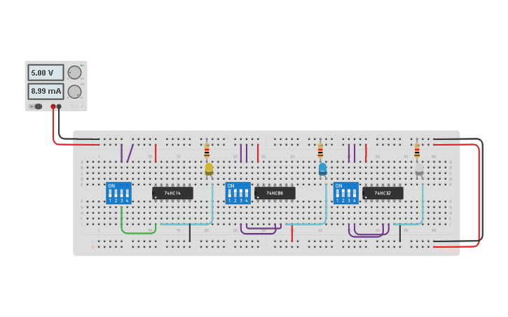 Circuit design 3 Leds simples com Chaves - Tinkercad