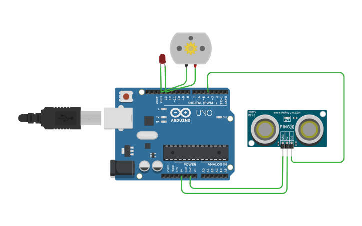 Circuit design Ultrasonic Sensor - Tinkercad