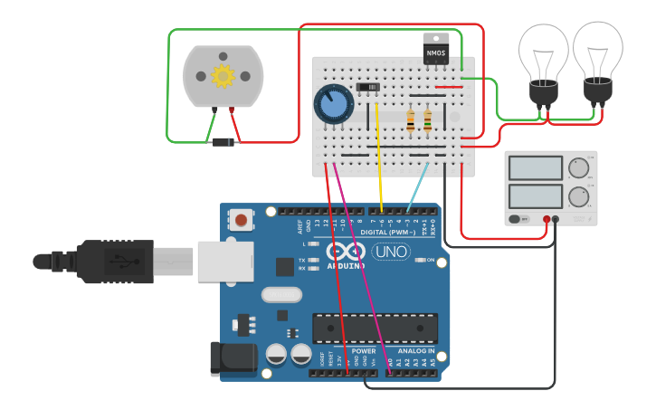 Circuit design MOSFET Motor Speed control with POT - Tinkercad