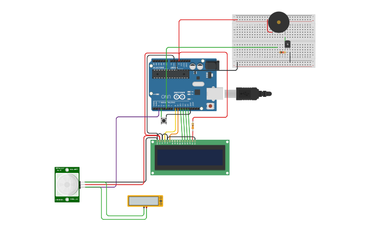 Circuit design Prática 04 Projeto LCD e UART Alarme Simples - Tinkercad